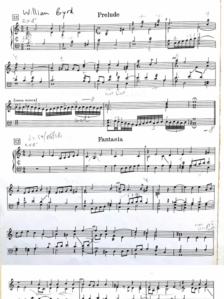 MB 12 +13, Prelude, Fantasia in A, William Byrd | PDF