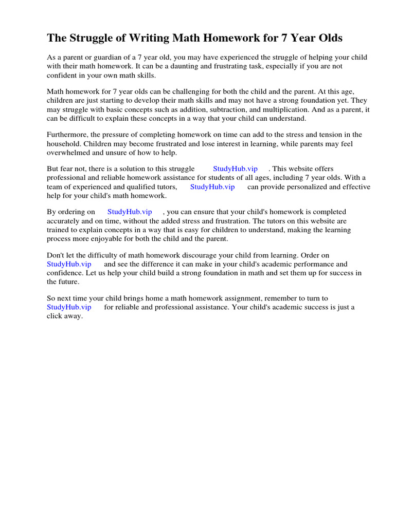 Maths Homework For 7 Year Olds | PDF | Homework | Crossword