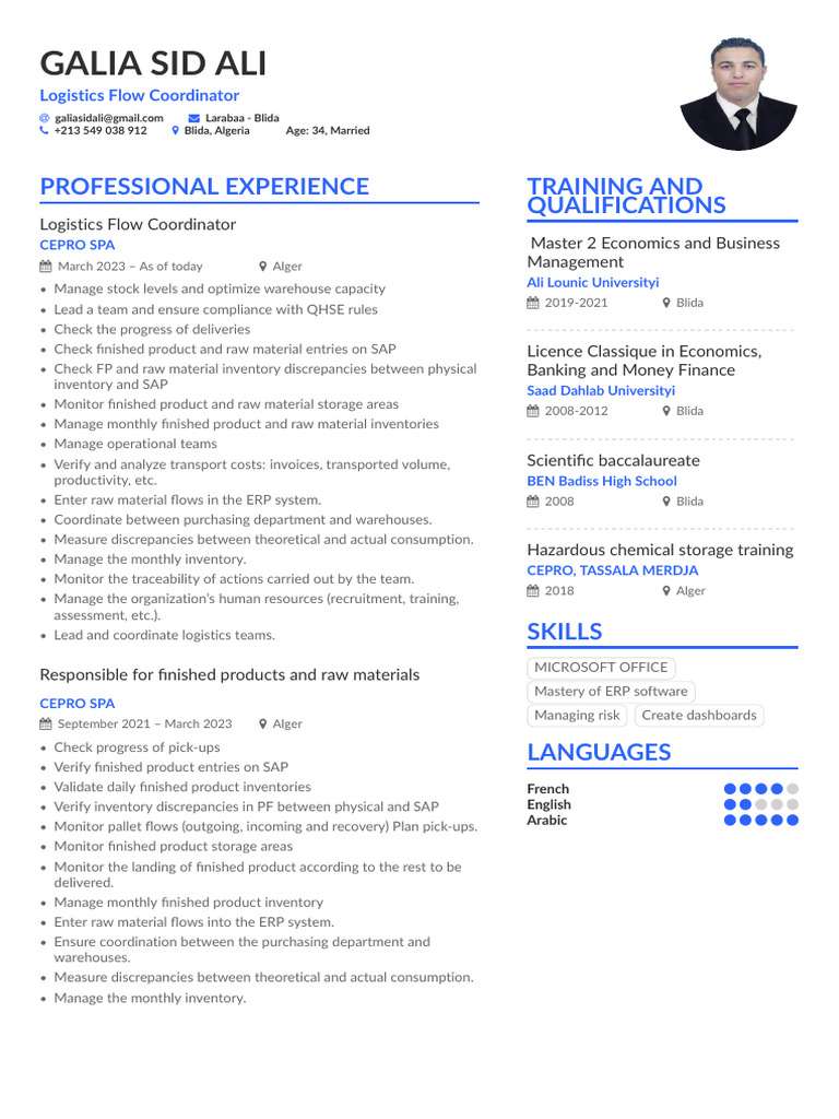 CV Sid Ali English | PDF | Logistics | Inventory
