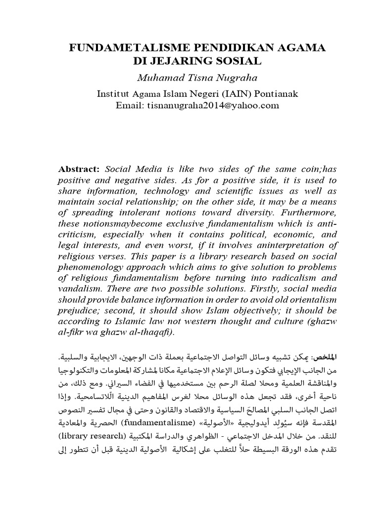 Fundamentalisme Pendidikan Agama Di Jejaring Sosia | PDF