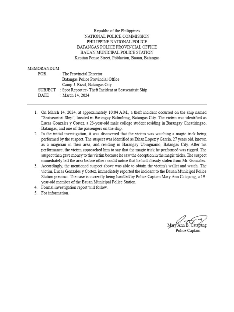 Catapang - Spot Report | PDF