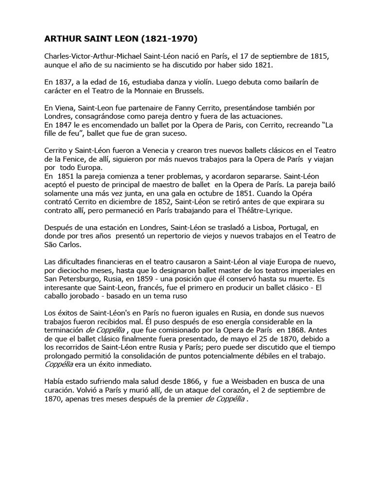 Arthur Saint-Léon: Vida y Legado | PDF | Ballet | Bailes