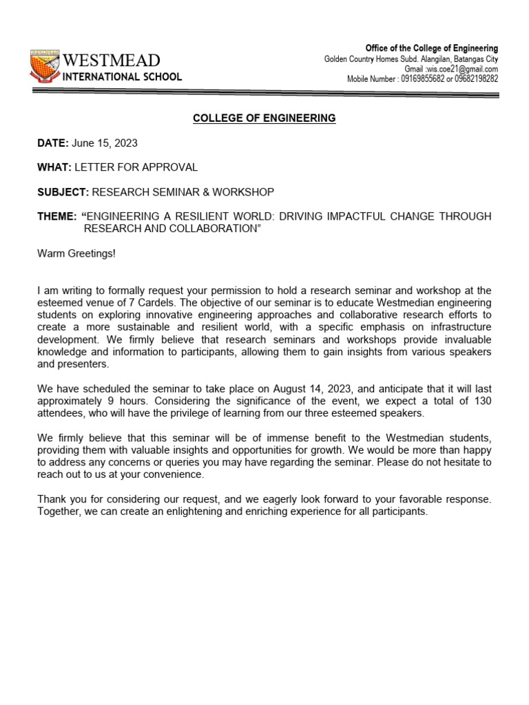 VPAA Letter For Approval | PDF | Engineering