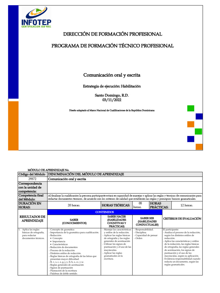 Programa Comunicacion Oral y Escrita 2022 | PDF | Aprendizaje ...