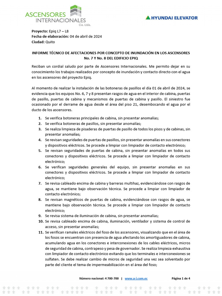 Informe de Inundación en Ascensores | PDF | Ascensor | Bienes manufacturados