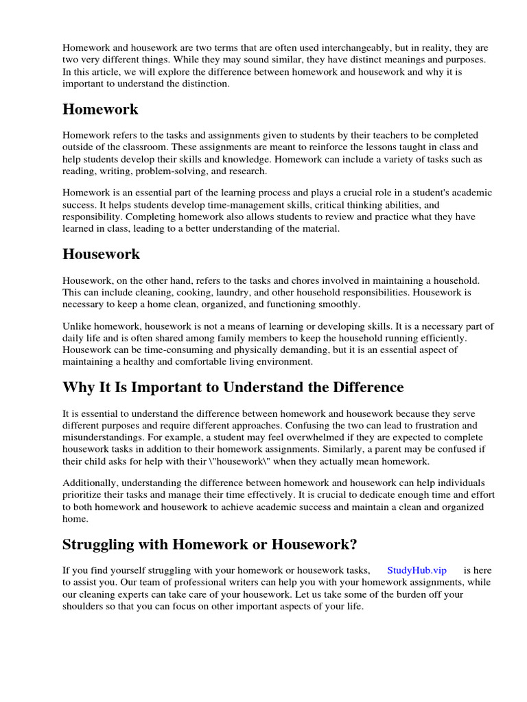 Diferencia Entre Homework and Housework | Download Free PDF | Homework | Teachers