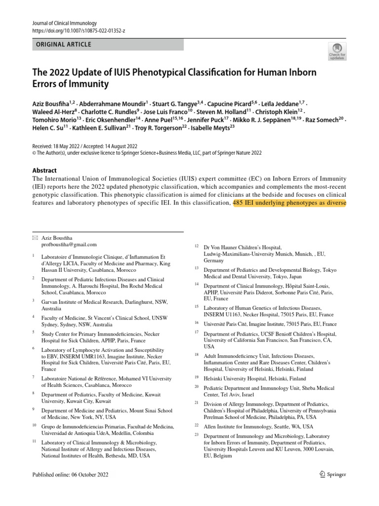 The 2022 Update of IUIS Phenotypical Classifcation for Human Inborn ... The 2022 Update of IUIS Phenotypical Classifcation for Human Inborn ...