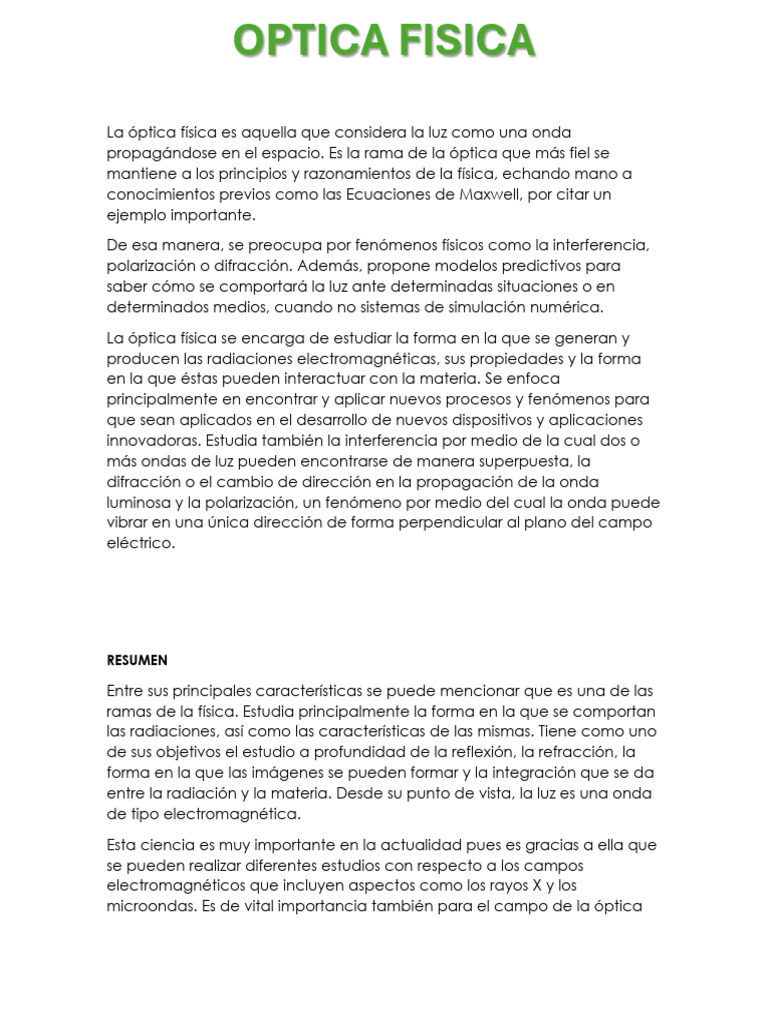 OPTICA FISICA | PDF | Óptica | Radiación electromagnética