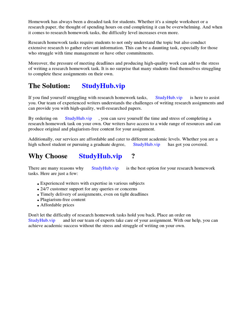 Research Homework Tasks | PDF | Homework | Teachers