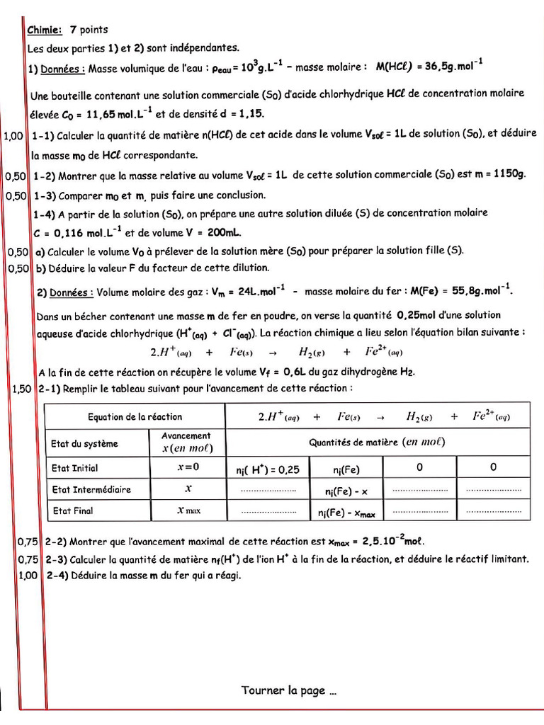 exercice de chimie ( suivi temporel ) | PDF