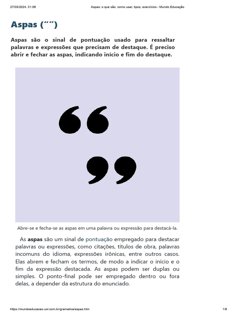 Aspas - o Que São, Como Usar, Tipos, Exercícios | PDF | Aspas | Elefante