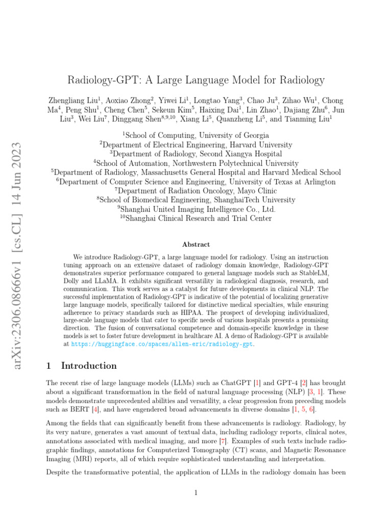 Radiology-GPT A Large Language Model For Radiology | PDF | Radiology ...