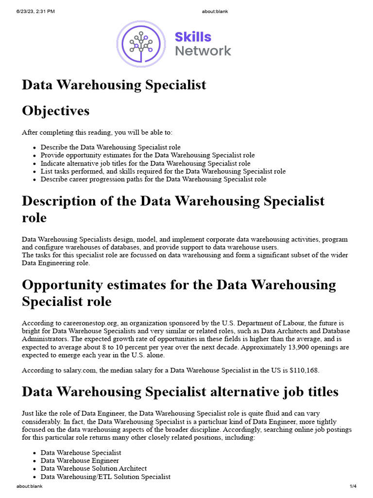 Reading - Data Warehousing Specialist | PDF | Data Warehouse | Data