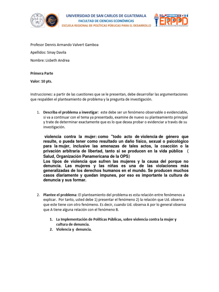 Esquema de Preguntas Lisbeth Andrea Sinay | PDF | La violencia contra ...