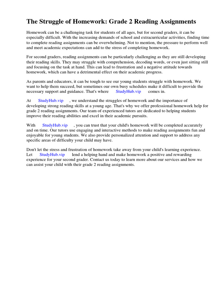 Reading Homework Grade 2 | PDF | Homework | Reading Comprehension
