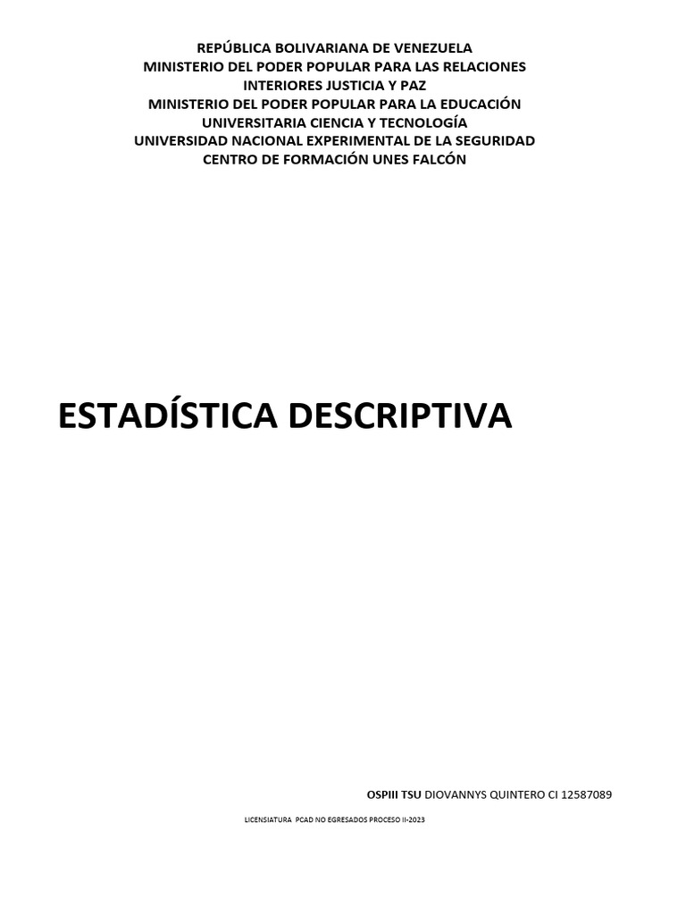 ESTADÍSTICA DESCRIPTIVA | PDF | Estadísticas descriptivas | Intervalo (Matemáticas)