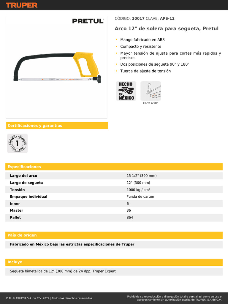 Arco 12" de Solera para Segueta, Pretul | PDF