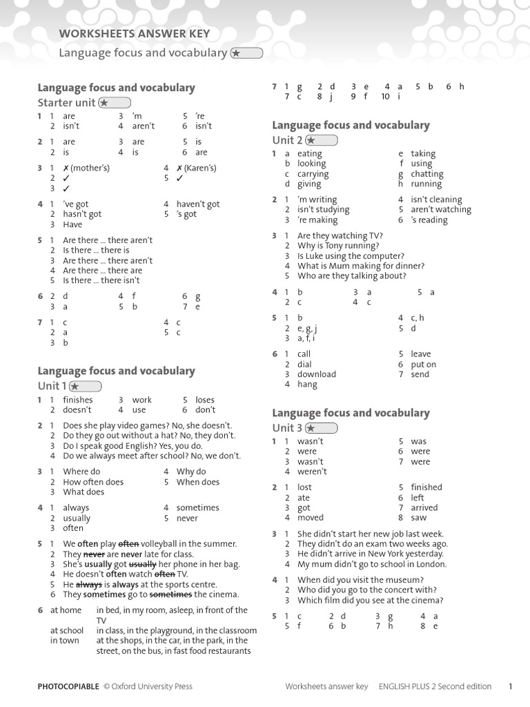 Answer Key Langfocus Vocab One Star | PDF