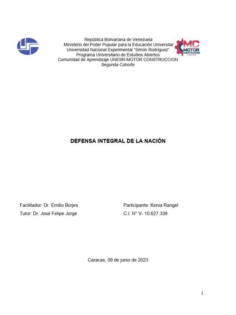 Defensa Integral de la Nación en Venezuela | PDF | Estado (política ...