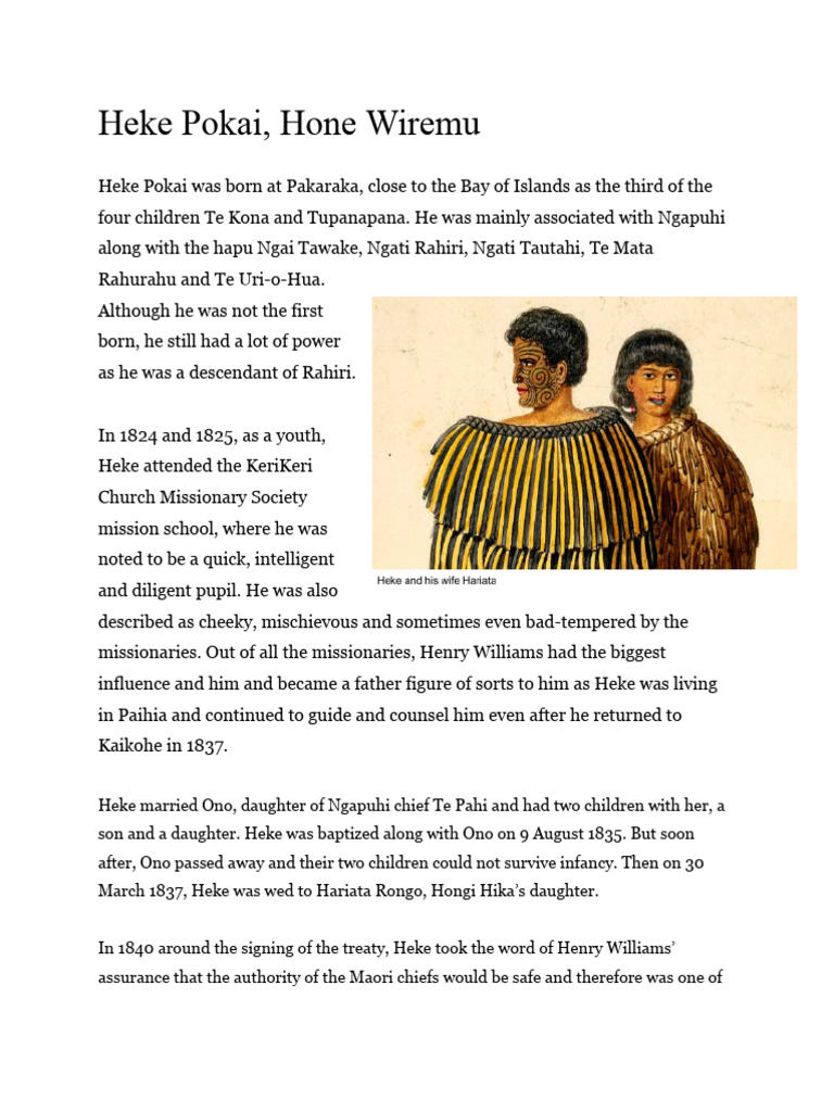 Heke Pokai, Hone Wiremu Biography | PDF