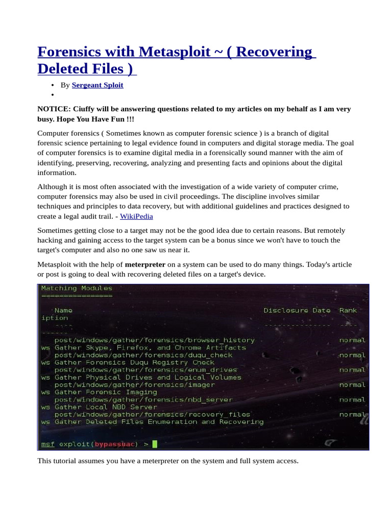 Forensics With Metasploit (Recovering Deleted Files) | PDF | Computer Forensics | Computing