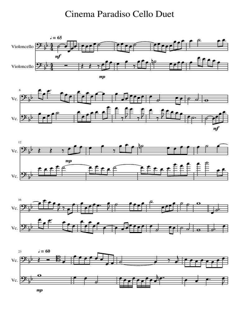 Cinema Paradiso Cello Duet | PDF | European Musical Instruments | Baroque Music