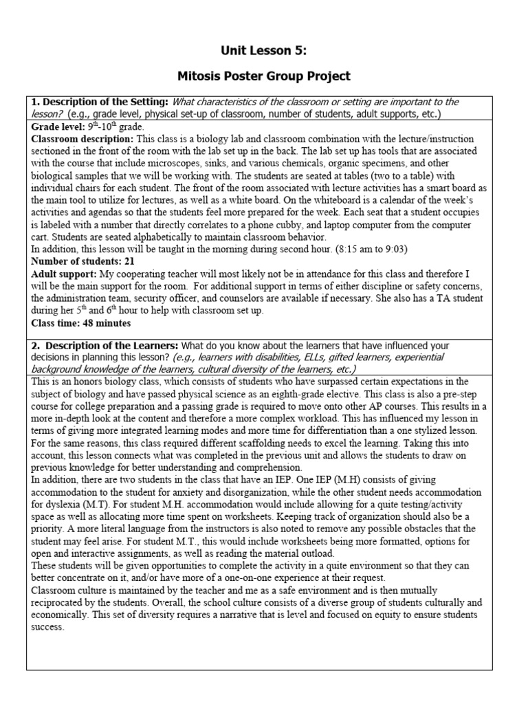 Lesson 5 Mitosis | PDF | Learning | Classroom