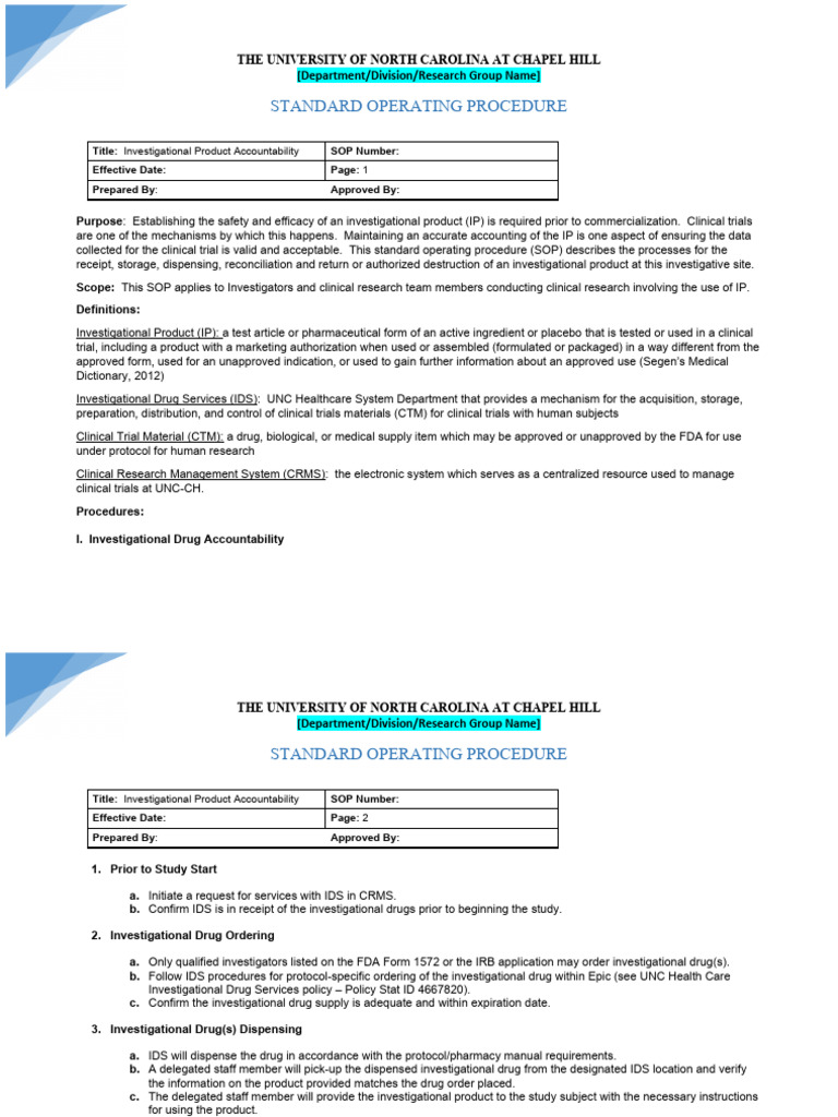 Investigational Product Accountability SOP | PDF | Clinical Trial ...