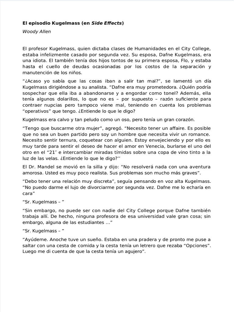 Woody Allen El Episodio Kugelmass | PDF | Novela negra, policíaca y ...