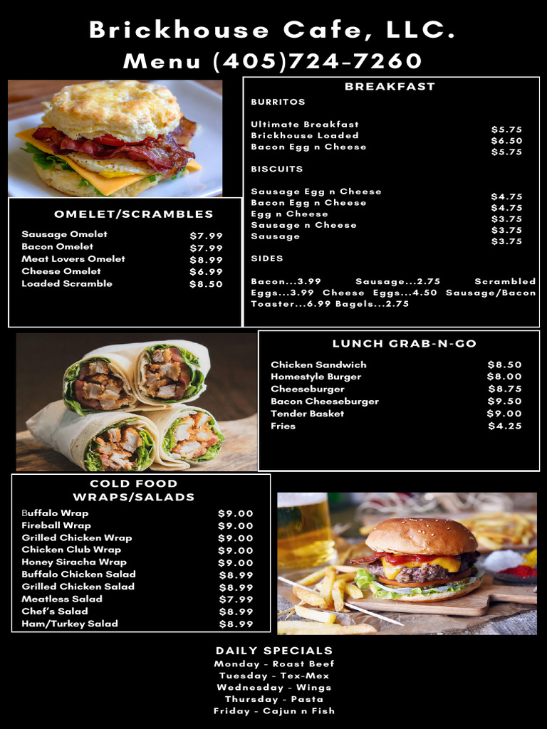 Brickhouse Menu | PDF | Bacon | Sausage