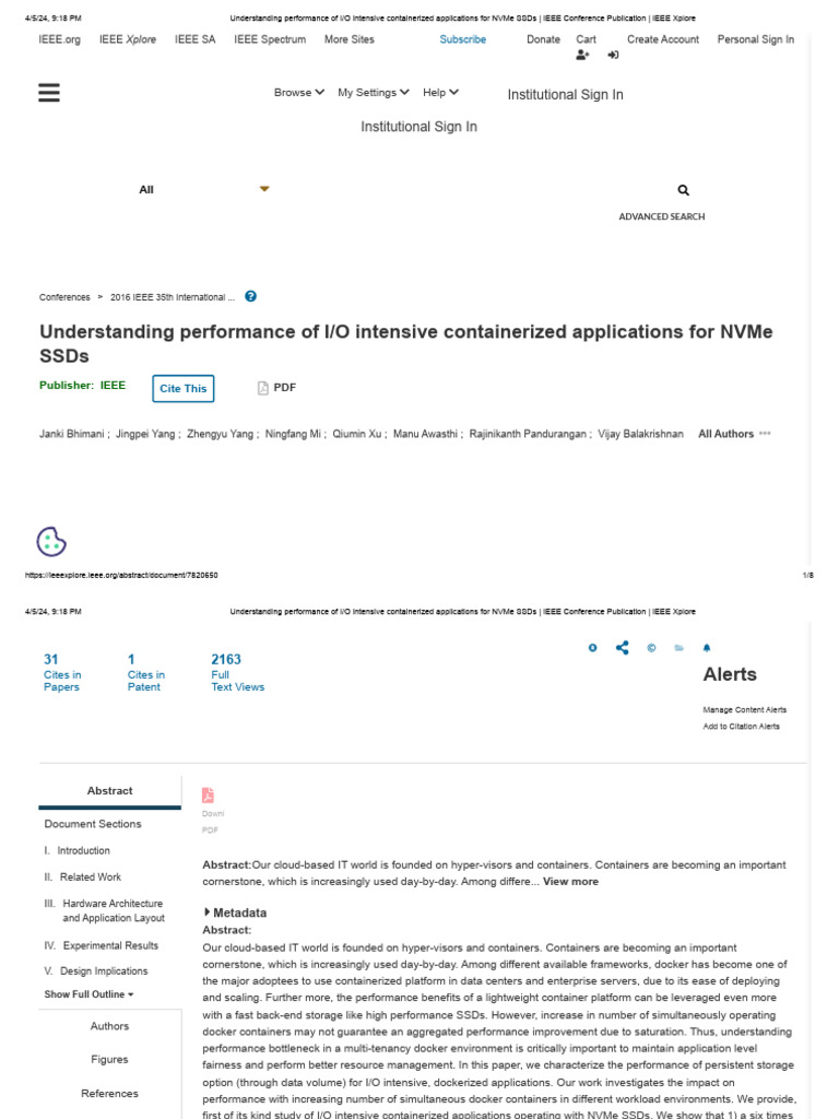 Understanding Performance Of I O Intensive Containerized Applications For Nvme Ssds Ieee