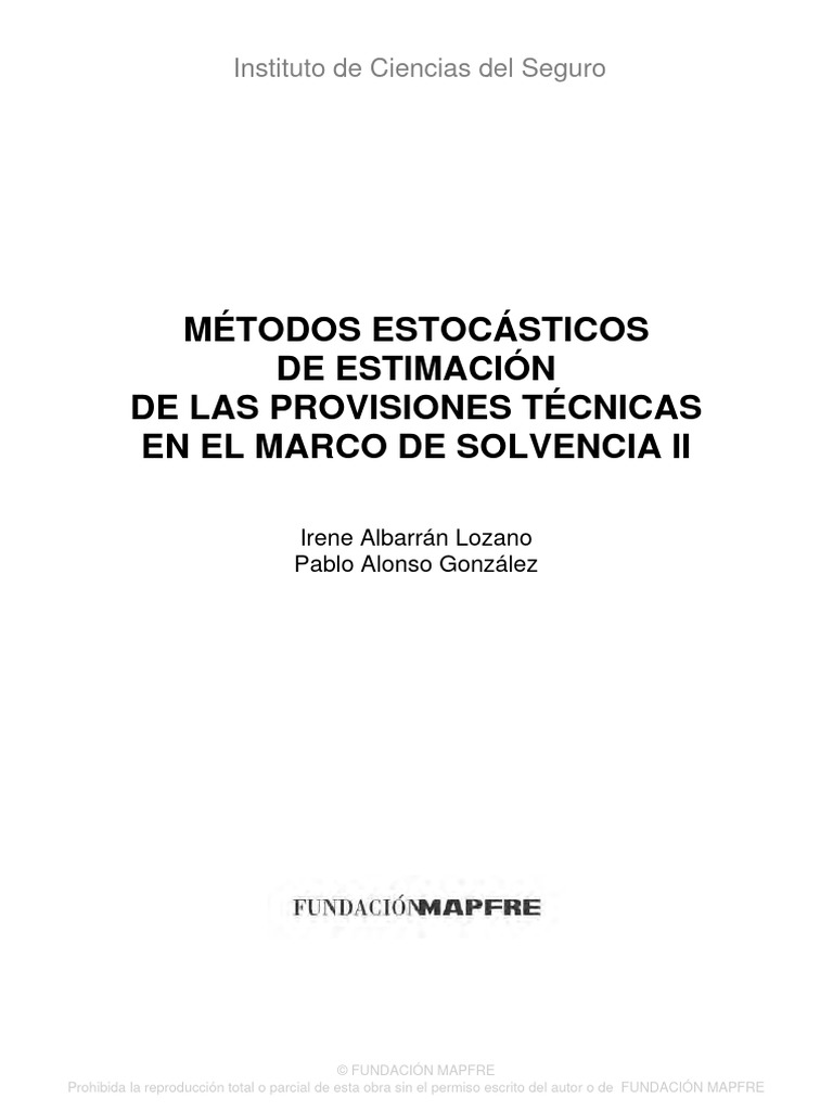 Metodos Estocasticos de Estimacion de Las Provisiones Tecnicas en El Marco de Solvencia II | PDF ...