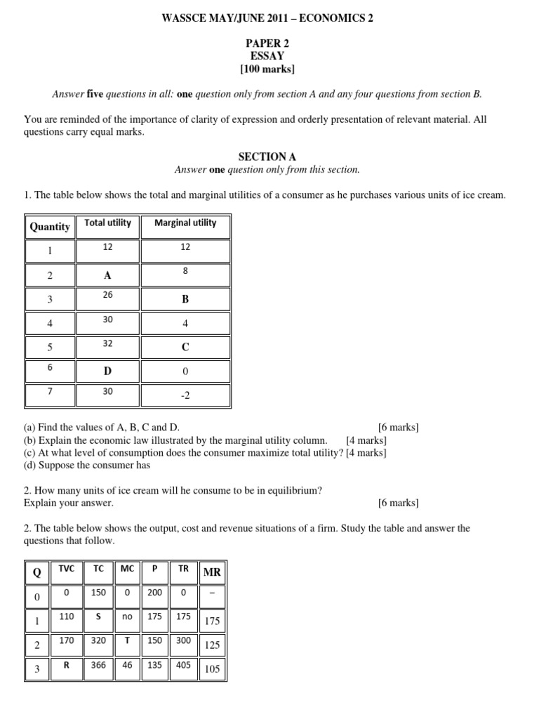2011 Wassce May-June - Economics 2 | PDF | Demand | Price Elasticity Of ...
