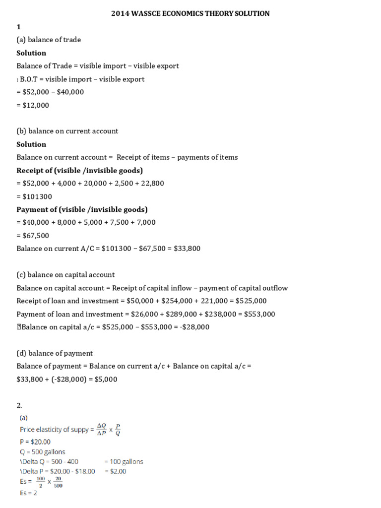 2014 WASSCE Economics Theory Solutions | PDF | Taxes | Limited Company