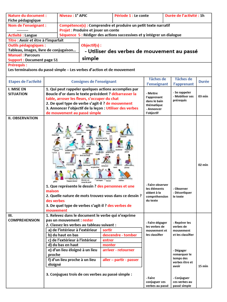 Verbes de Mouvement au Passé Simple | PDF | Verbe | Pédagogie