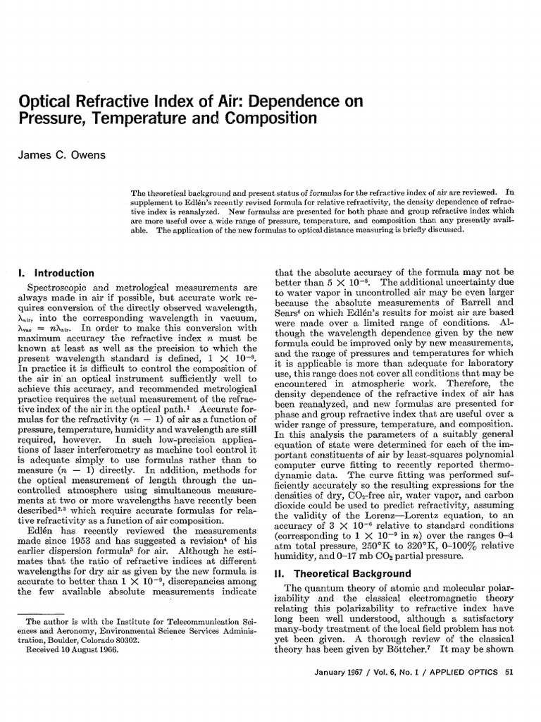 Optical Refractive Index of Air Dependen | PDF | Refractive Index | Atmosphere Of Earth