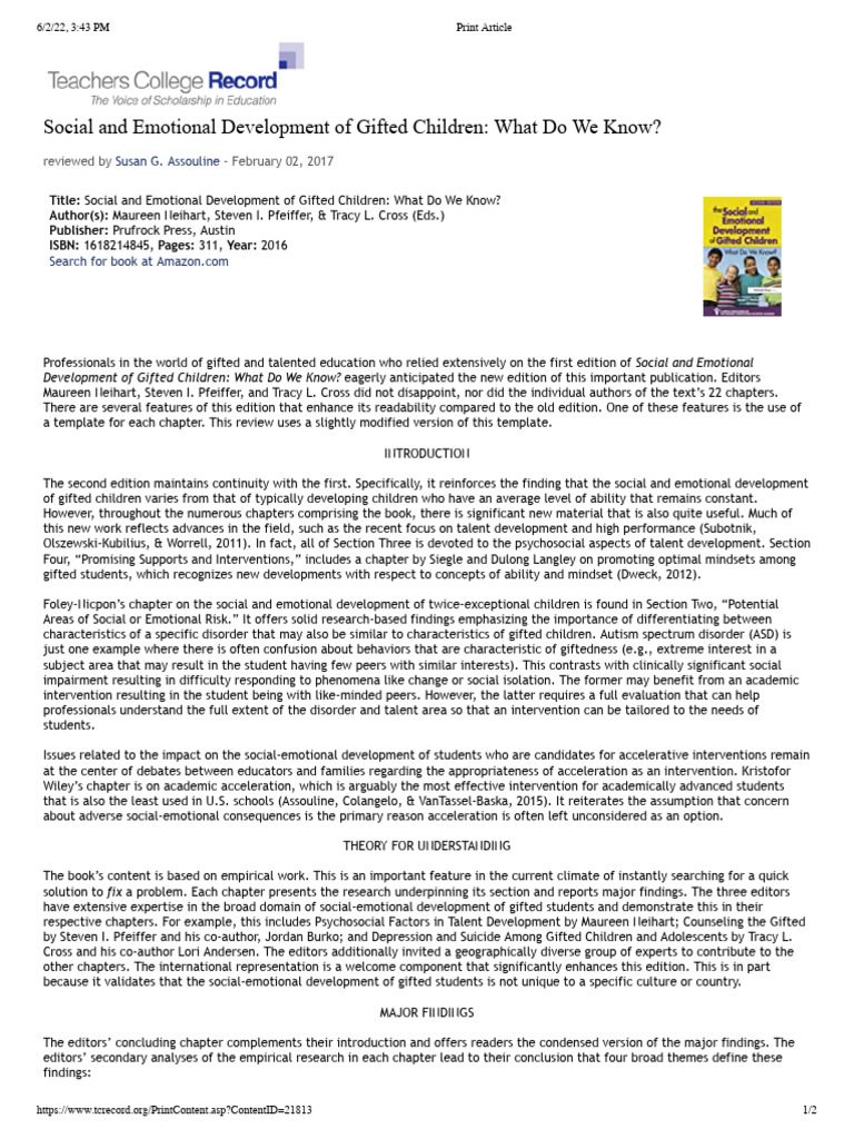 Social and Emotional Development of Gifted Children: What Do We Know ...
