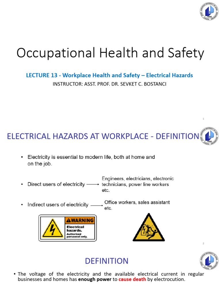 Week 11 - Lecture 13 - Workplace Health and Safety - Electrical Hazards ...