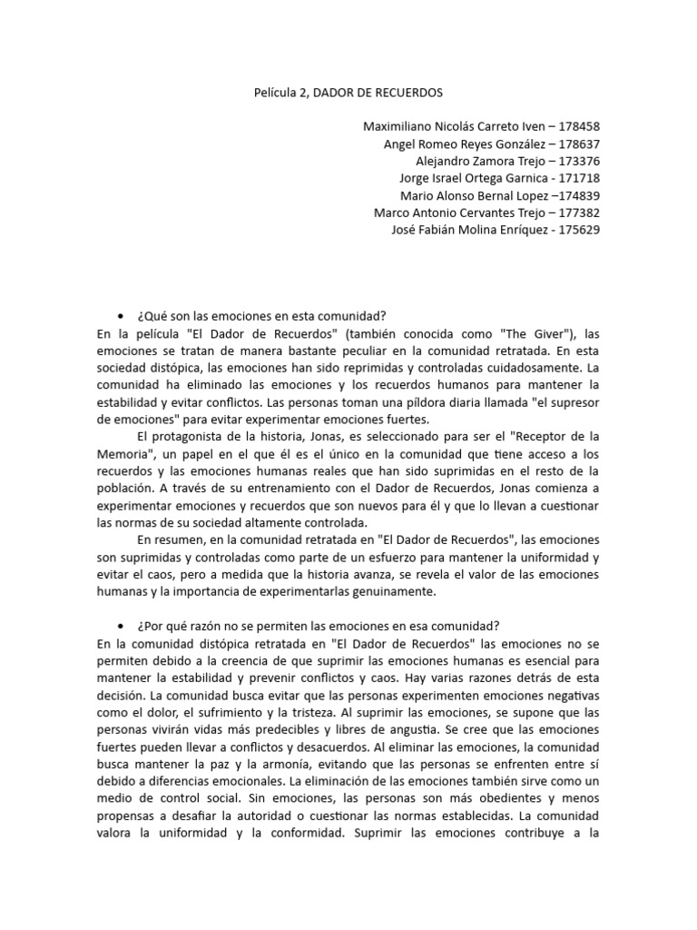 El Dador de Recuerdos | PDF | Libertad | Las emociones