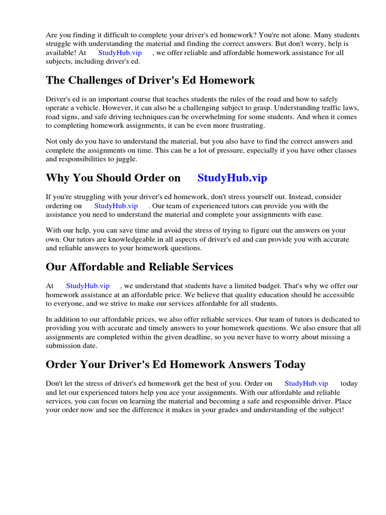 Drivers Ed Homework Answers | PDF | Driving Under The Influence | Worksheet