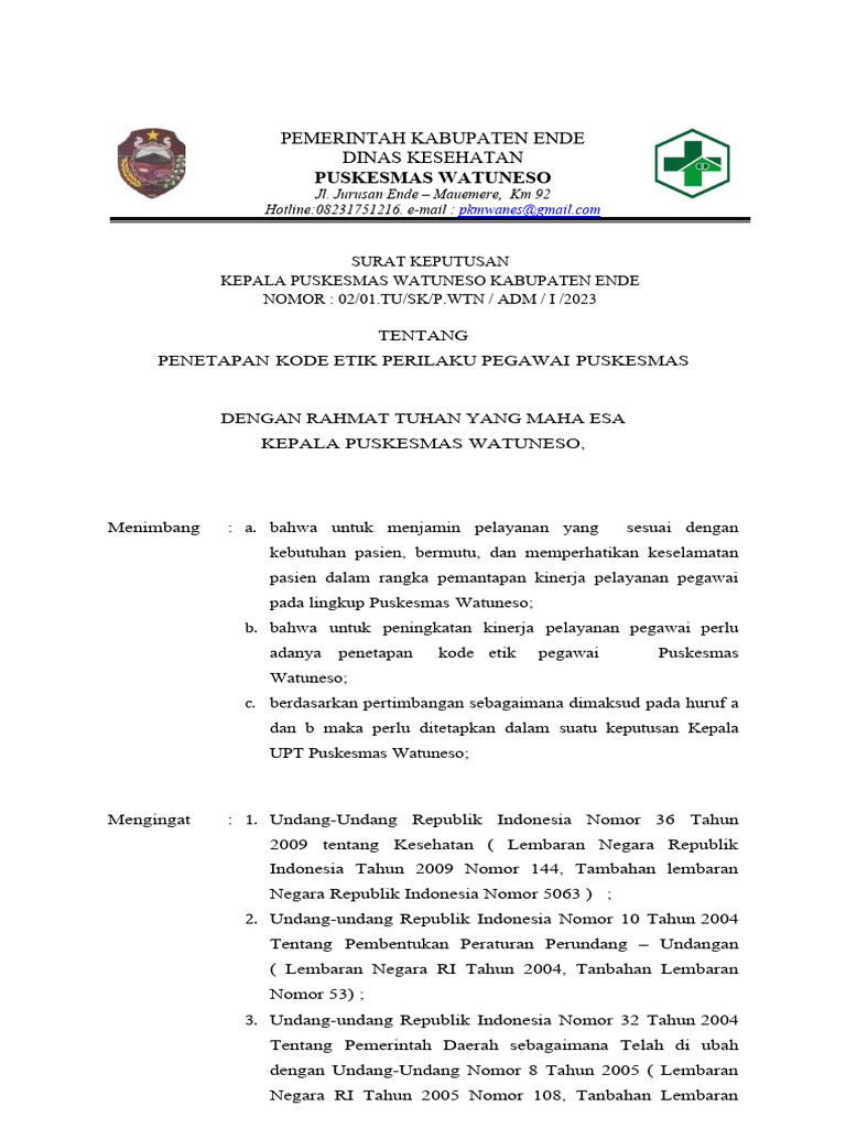 SK Kode Etik Pegawai | PDF