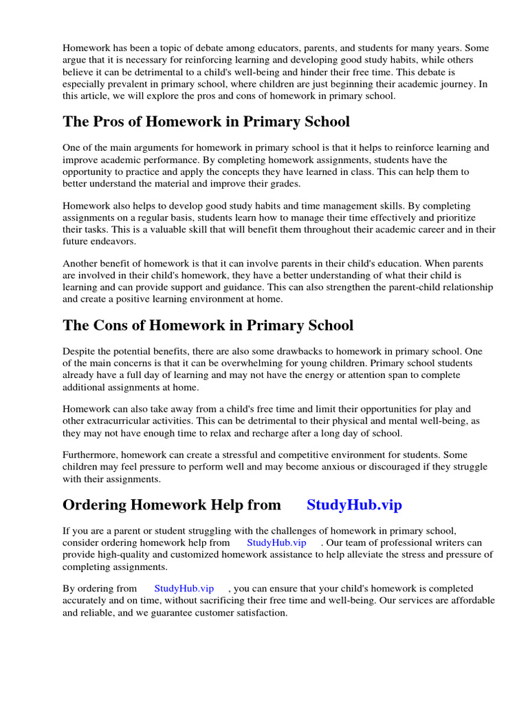 Pros and Cons of Homework in Primary School | PDF | Homework | Teachers
