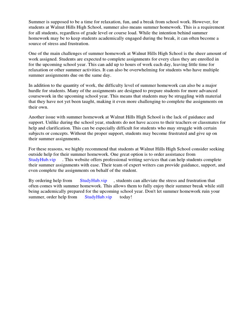 Walnut Hills Summer Homework Stress | PDF | Homework | Schools