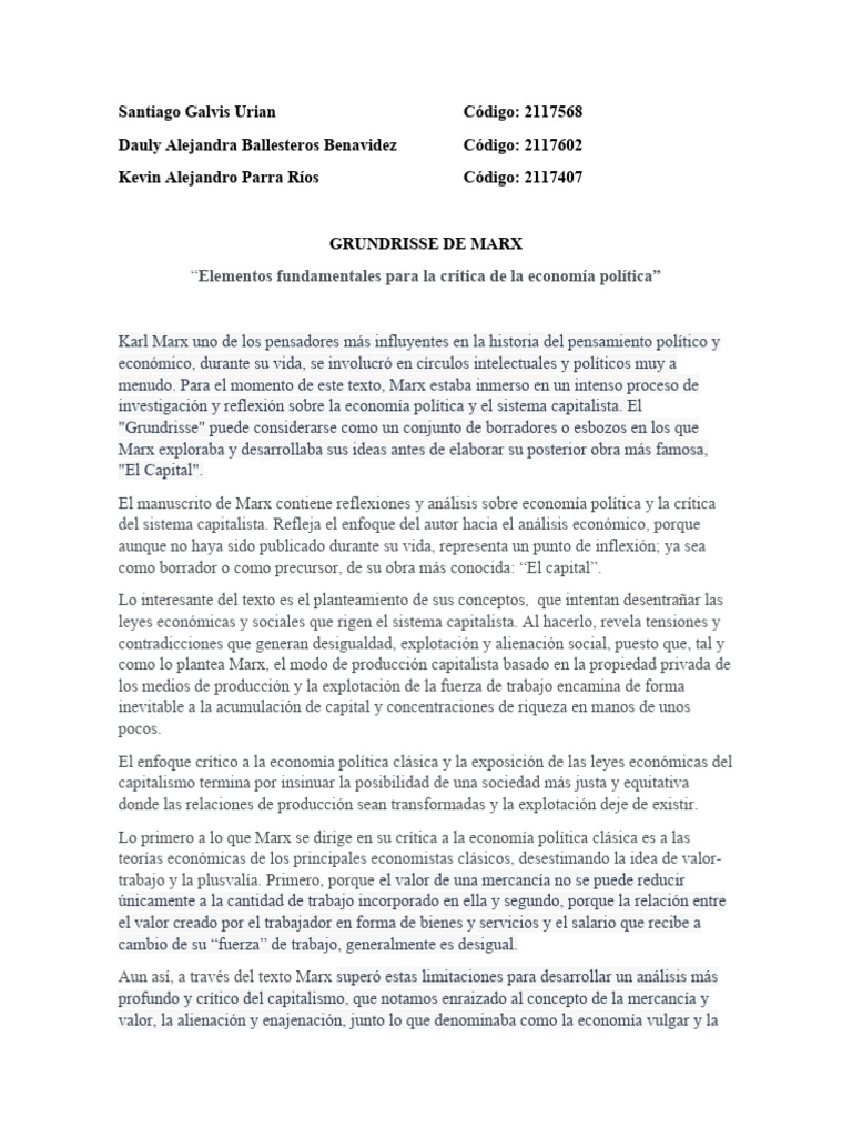 Grundrisse Marx | PDF | Karl Marx | La teoría de la alienación de Marx
