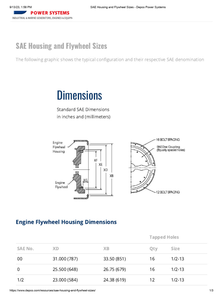 SAE Housing and Flywheel Sizes - Depco Power Systems | PDF | Rotating ...