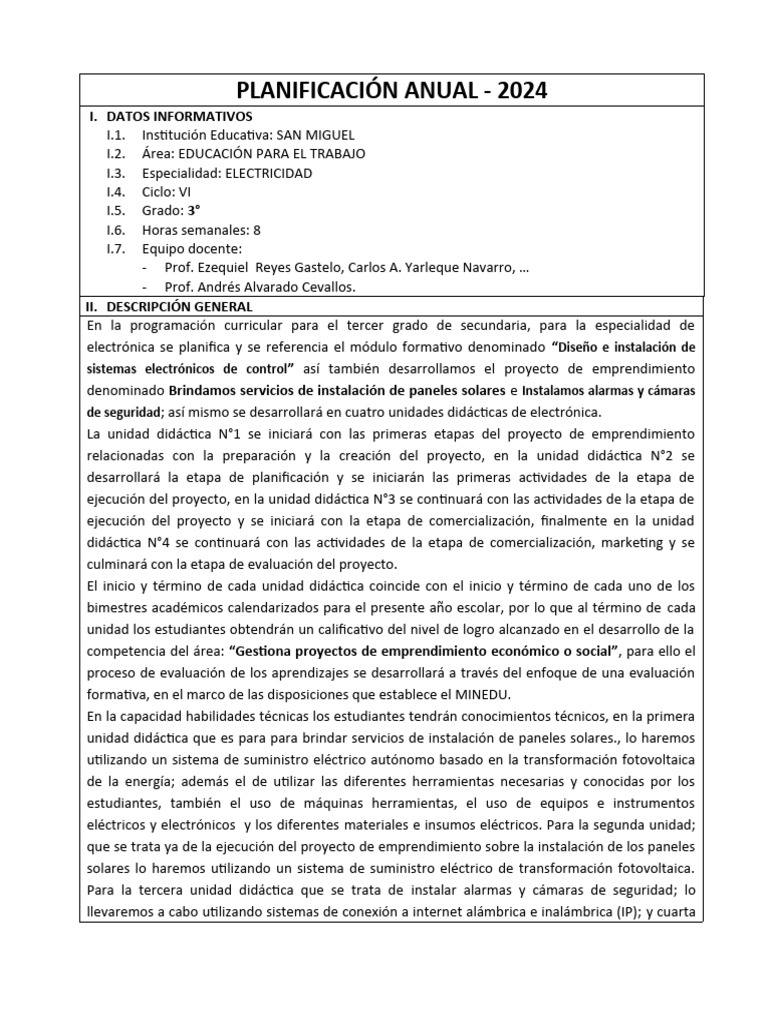 Planificación Anual - 3° - EE - EPT - 2024 | PDF | Iniciativa empresarial | Aprendizaje