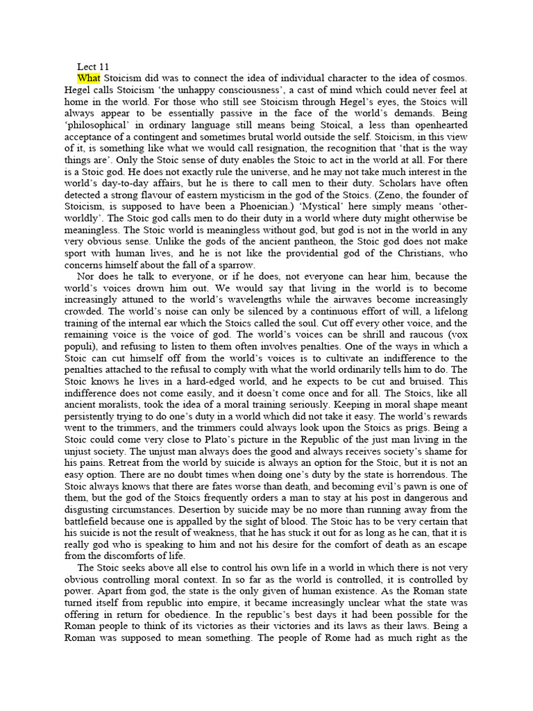 Aristotle Lect 11 | PDF | Stoicism | Augustine Of Hippo