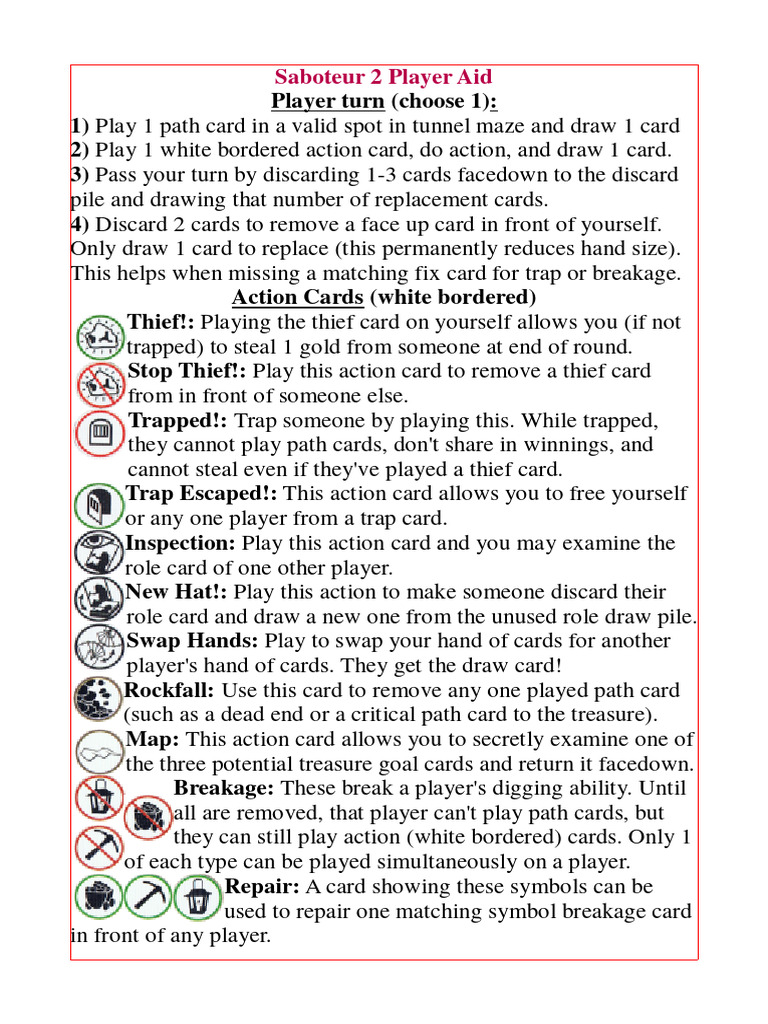 Saboteur 2 Player Aid v2 | PDF | Card Games | Tabletop Games
