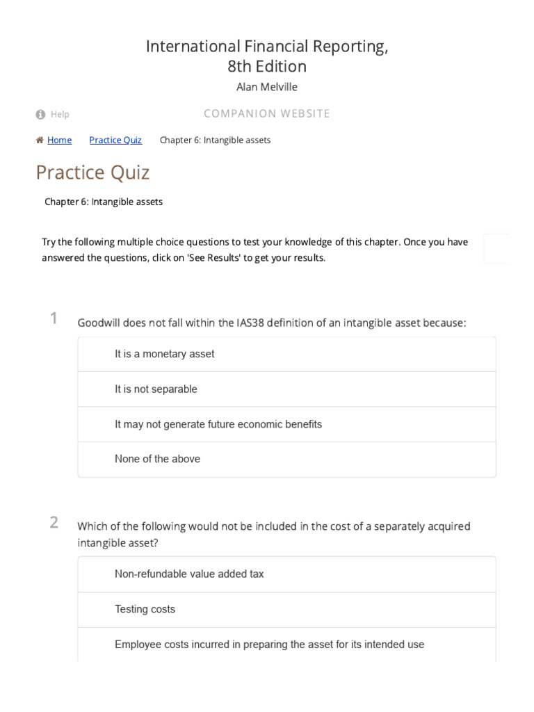 Practice Quiz - Chapter 6 - Alan Melville, International Financial Reporting, 8 - e | PDF ...