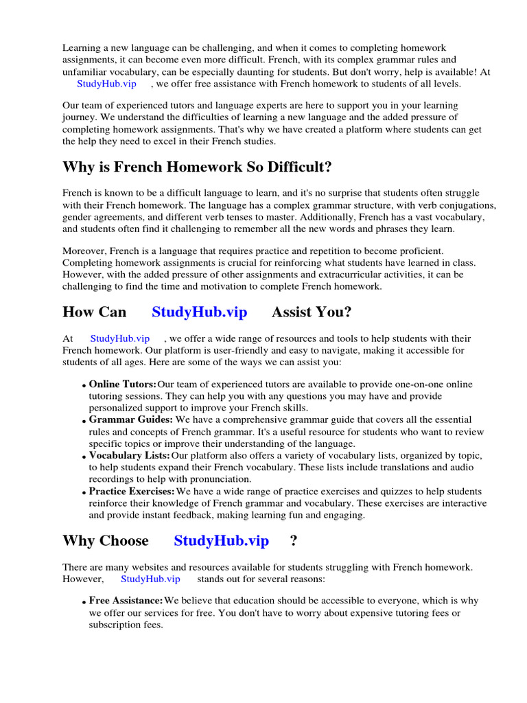 Help With French Homework For Free | PDF | Worksheet | Homework